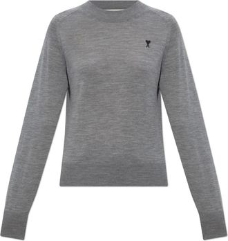 Ami Femme, Pulls, Gris, Taille: 40 FR Pull en laine avec logo brod&eacute;