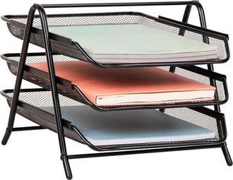 Mind Reader Bac à papier à 3 niveaux, organiseur de bureau, rangement de fichiers, bureau, maille métallique, 30 x 35 x 25 cm, noir