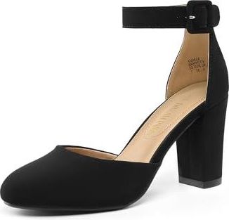 Dream Pairs Chaussures &agrave; Talons Hauts pour Femmes Escarpins El&eacute;gants avec Bride &agrave; la Cheville pour Mariages et F&ecirc;tes Noir/Nubuck US Angela Taille 40.5