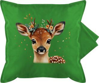 Shirtracer Kissenbezug - Kissen - S&uuml;&szlig;es REH mit Blumen Tracht Hirsch Geschenke Waldtier Geschenk Rehkitz I Volksfest - 50 x 50 cm - Gr&uuml;n - jagdmotiv kissenbez&uuml;ge