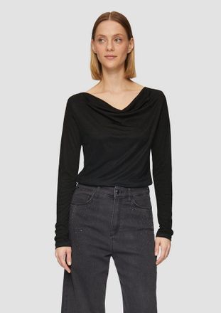 s.Oliver Langarmshirt T-Shirt Seitlich geschlitztes Jersey-Shirt mit Wasserfall-Ausschnitt