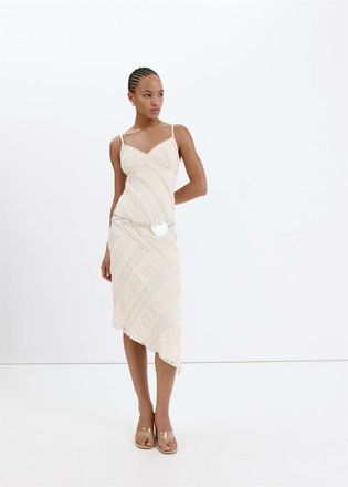 Mango Robe asym&eacute;trique en dentelle vanille - Femme - XS - MANGO