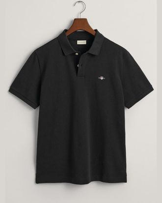 GANT Unifarbenes Piqu&eacute;-Poloshirt aus Baumwolle mit Flag-Stickerei in