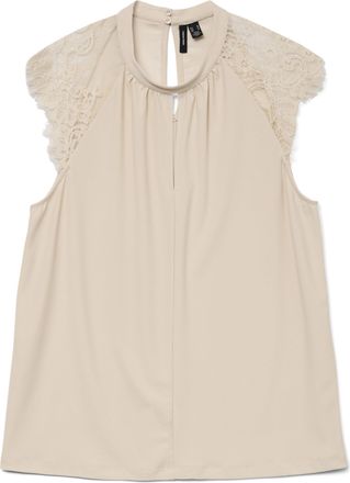 Vero Moda Damen Vmmilla Sl Lace Tee Ga Noos, Pumice Stone, X-Large