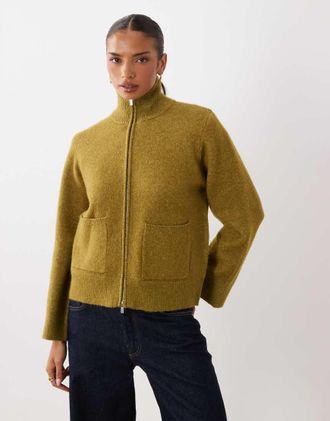 Gina Tricot Gina Tricot Strick-Cardigan mit Taschen in Dunkelgr&uuml;n