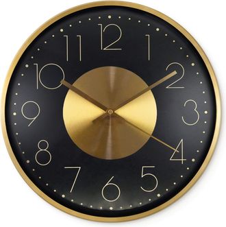 Wall-Art Goldene Aluminium Wanduhr 30cm Durchmesser ohne Tickgeräusche für Wohnzimmer Schlafzimmer Büro lautlose Feng Shui Deko Gold Schwarz Wanduhren
