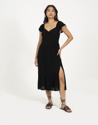 Brave Soul Robe mi-longue bustier &agrave; manches volant&eacute;es - Noir