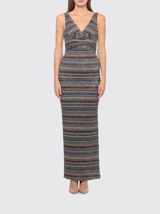 Missoni Robe longue fourreau en maille Lurex &agrave; rayures multicolores