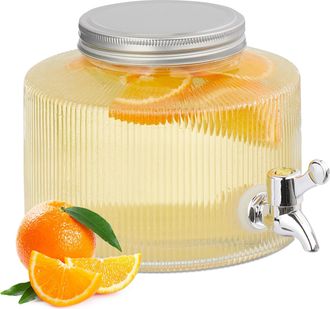 Relaxdays Getränkespender 2,8 Liter, Limobehälter, Zapfhahn und Deckel, dekorativer Wasserspender, Glas, transparent