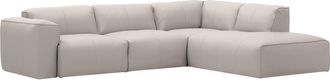 Studio Copenhagen home24 Ecksofa 3-Sitzer mit Recamiere Grau Echtleder Neka 295 x 71 x 231cm Ottomane davorstehend rechts Skandi