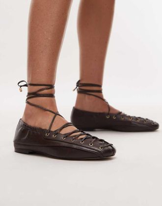 Bronx Ser-ajaa - Ballerines en cuir &agrave; la&ccedil;age - Caf&eacute;-Brown