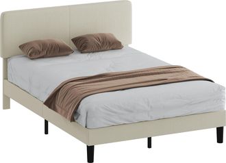 HOMCOM Doppelbettgestell 140x200 cm h&ouml;henverstellbares Kopfteil gepolstert in Cord, Doppelbett mit Holzlatten, f&uuml;r Schlafzimmer, einfache Montage, Hellgrau