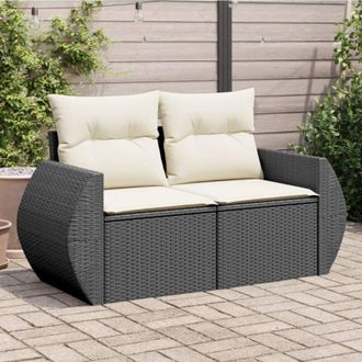 vidaXL Vidaxl - Canap&eacute; de jardin avec coussins 2 places noir r&eacute;sine tress&eacute;e