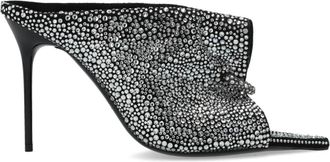 Balmain Femme, Chaussures, Gris, Taille: 37 1/2 EU Mules en daim et strass avec piercing frontal