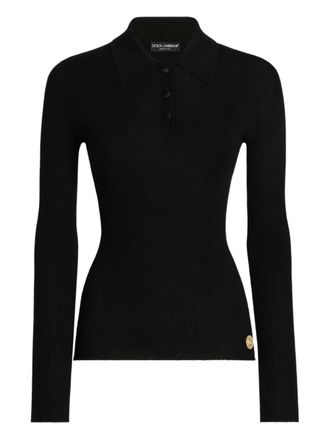 Dolce & Gabbana polo côtelé à manches longues - Noir
