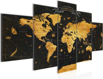 Runa Art Wandbilder Abstrakt 5 Teilig Bild auf Vlies Leinwand Deko Wohnzimmer Schlafzimmer Biuro Schwarz Gold Weltkarte gold 056452a