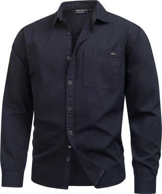 Indicode Herren INBroidy Langarmhemd aus 100% Baumwolle | Herrenhemd Freizeithemd Dark Navy, XXL