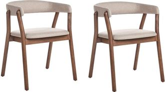 Beliani Esszimmerstuhl 2er Set MYLO Stoff Dunkelbraun / Beige