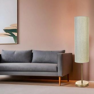 Opviq Elegant Floor Lamp with Metal Body & Bamboo Cap, 140 cm Height, 30 cm Diameter, Oak & Gold Finish | E27 Socket, On-Off Switch, Stylish Lighting for Ho