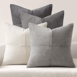 Miulee 4er Set Kordsamt Kissenbezug Patchwork Kissenhülle Weich Dekokissen Modern Unsichtbarer Reißverschluss Sofakissen Zierkissen für Sofa Wohnzimmer Schla