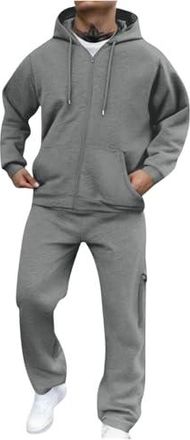 Generic Survêtement de sport de plein air classique 2 pièces en polaire avec fermeture éclair et pantalon cargo à taille élastique pour homme, Gris 01, 3XL