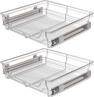 vidaXL 2x Panier Treillis M&eacute;tallique 600 mm Argent&eacute; Panier de Rangement