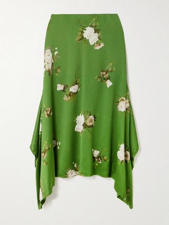 Erdem Jupe Midi En Crépon À Imprimé Fleuri Et À Drapés - Vert