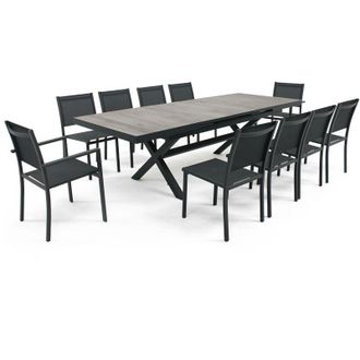 Oviala Table extensible en aluminium et c&eacute;ramique 10 chaises gris - Tivoli