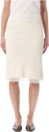 R&oacute;he Femme, Jupes, Beige, Taille: 40 FR Jupe en soie &agrave; finitions de dentelle