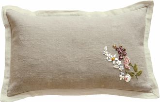 Loberon Kissenh&uuml;lle Tavaline - Handbestickt - Umlaufende Bord&uuml;re - mit Rei&szlig;verschluss - Kissenbezug - Wohntextilien, leinen/bunt