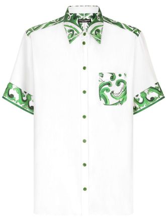 Dolce & Gabbana Seidenhemd mit Majolica-Print - Wei&szlig;