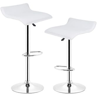 Oobest Aqrau Lot de 2 Tabourets de Bar, Chaise de Bar R&eacute;glables Hauteur, Pivotant 360&deg;, Pi&egrave;tement chrom&eacute;, Blanc