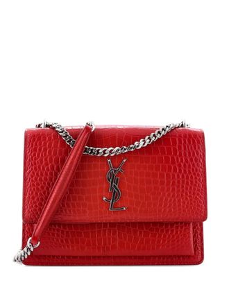 Saint Laurent Sunset Crocodile Embossed Leather Medium crossbody bag - Rouge