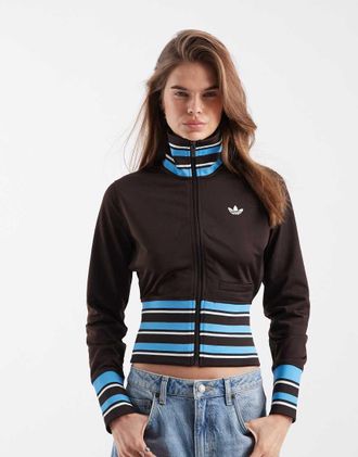 adidas Originals Trainingsjacke im Vintage-Stil in Braun mit gerippten Streifen-Brown