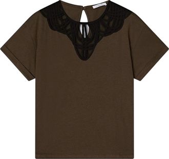 Motivi Femme, Tops, Vert, Taille: 42 FR T-shirt en m&eacute;lange de modal brod&eacute;
