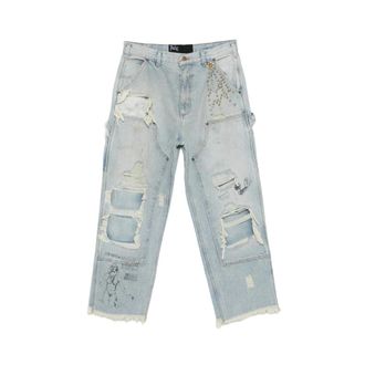 Paly Hollywood Homme, Jeans, Bleu, Taille: W32 Busted Dbl Knee Jean