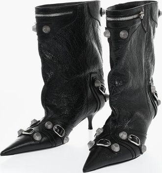 Balenciaga Leder-Stiefeletten CAGOLE WIDE mit Nieten 5cm Balenciaga