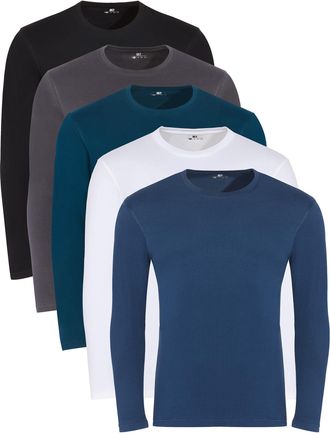Lower East Basic Rundhals Langarm-Shirts für Herren 3er I 5er Pack aus 100% Baumwolle I Herren Longsleeve in vielen Farben