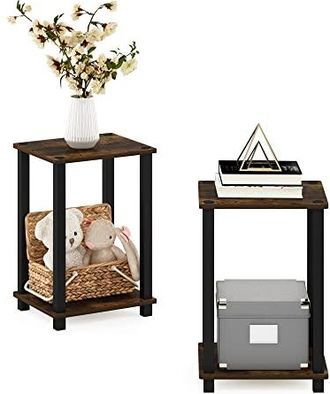 Furinno Simplistic Klein Beistelltisch, 2er-Set, Bernsteinkiefer/Schwarz
