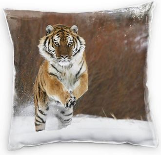 Paul Sinus Art Tiere, braun, wei&szlig;, Tiger im Schnee Deko Kissen 40x40cm f&uuml;r Couch Sofa Lounge Zierkissen - Dekoration zum Wohlf&uuml;hlen
