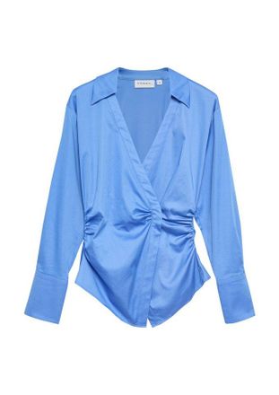 Comma Langarmbluse Bluse Bluse aus Baumwollsatin in Wickeloptik