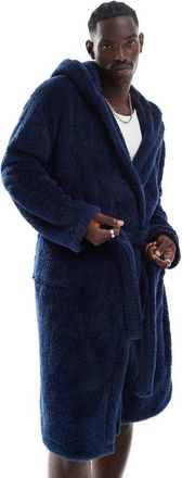Loungeable Morgenmantel aus Sherpa-Fleece in Marineblau mit Kapuze