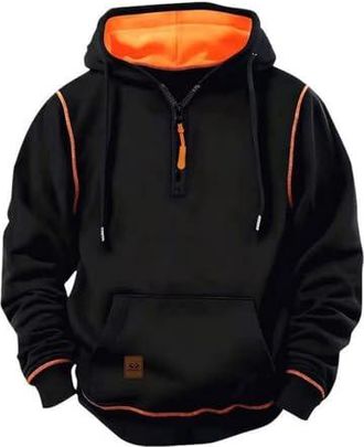 Generic Sweat &agrave; capuche pour homme avec fermeture &eacute;clair 1/4 - Manches longues - Pull en polaire d&eacute;contract&eacute; - Coupe droite - Confortable - Pull de transition