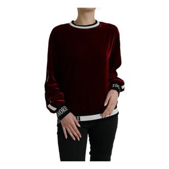 Dolce & Gabbana Burgunder Samt Rundhals Pullover - - Sweatshirts & Hoodies - Damen - Rot - S