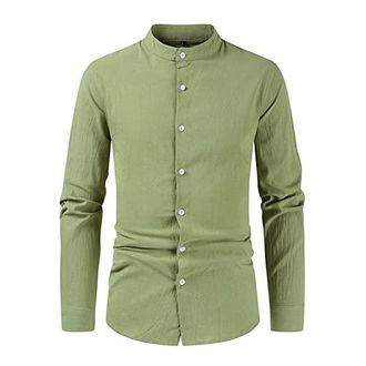 Generic ofeirhz Chemise pour homme &agrave; manches longues et col rond en coton boutonn&eacute;e pour le printemps et lautomne - Chemise d&eacute;contract&eacute;e intelligente douce et