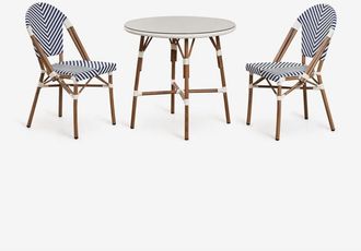 Sklum Brielle Bistro rundes Tischset (80 cm Durchmesser) und zwei stapelbare Aluminium-Gartenst&uuml;hle Ken Blau - Gardenia Wei&szlig; - Sklum