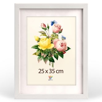 MG Design Bilderrahmen 25 x 35 cm - Fotorahmen mit Wei&szlig; Hochprofil-Holzrahmen und bruchsicherem Acrylglas, mit Passepartout, Hoch & Quer zum Aufh&auml;ngen, zum Aufs