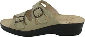 FLY FLOT 63008NE Ch&ecirc;ne Chaussons Femme Double Boucle Tige Cuir Semelle V&eacute;ritable Anti Choc ANATOMIQUE Fabriqu&eacute; en Italie Caisse 4 5 cm, beige, 38 EU