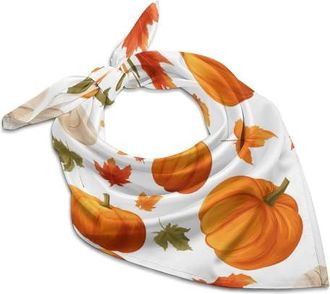 Generic Foulard carré en soie avec feuilles de chrysanthèmes - Écharpe légère en forme de citrouille dautomne - Écharpe pour cheveux respirante - Cadeau pour 