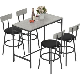 HOMCOM Ensemble table de bar avec 4 tabourets - HOMCOM - repose-pieds - structure en acier - 110 x 55 x 90 cm - blanc